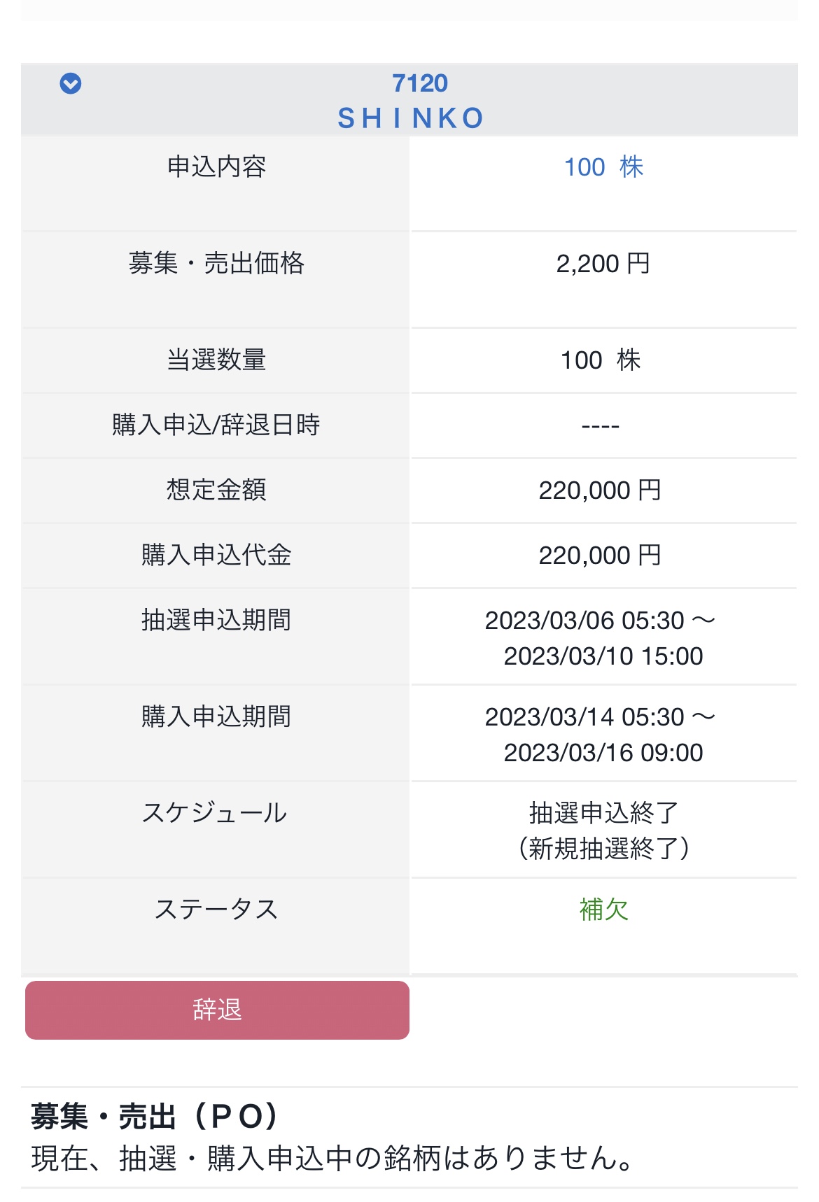SHINKO(7120)の抽選結果 connect証券 | 元ホテルマンの情報発信ブログ セミリタイア